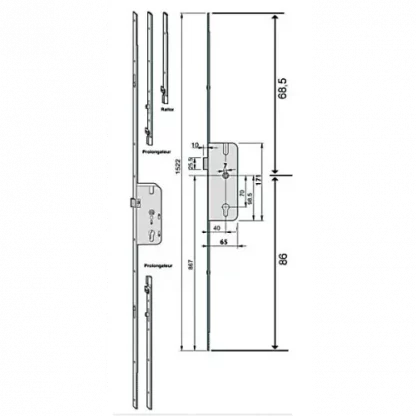 Serrure DECENA GU FERCO à relevage 2 galets ajustable haut +bas - THOUMYRE