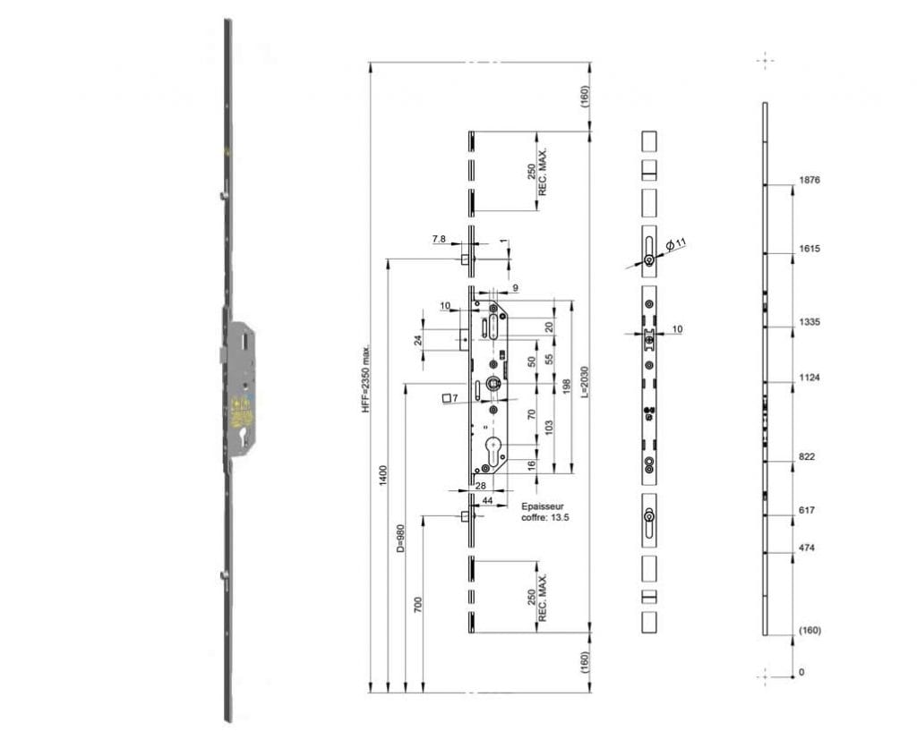 Serrure FERCO GU AXE 25mm - 2 Galets - Thoumyre.fr