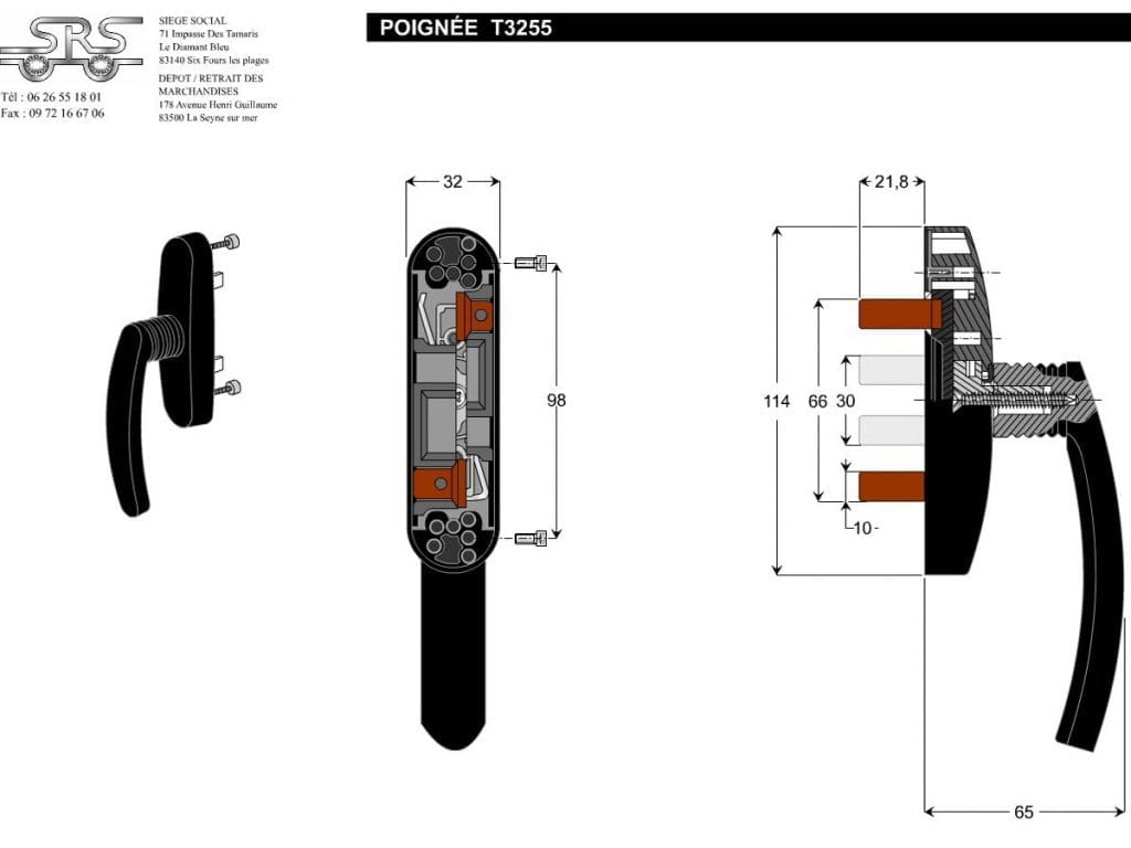 poignee TECHNAL erreti E11499-2 doigts POUR FENETRE - Thoumyre.fr